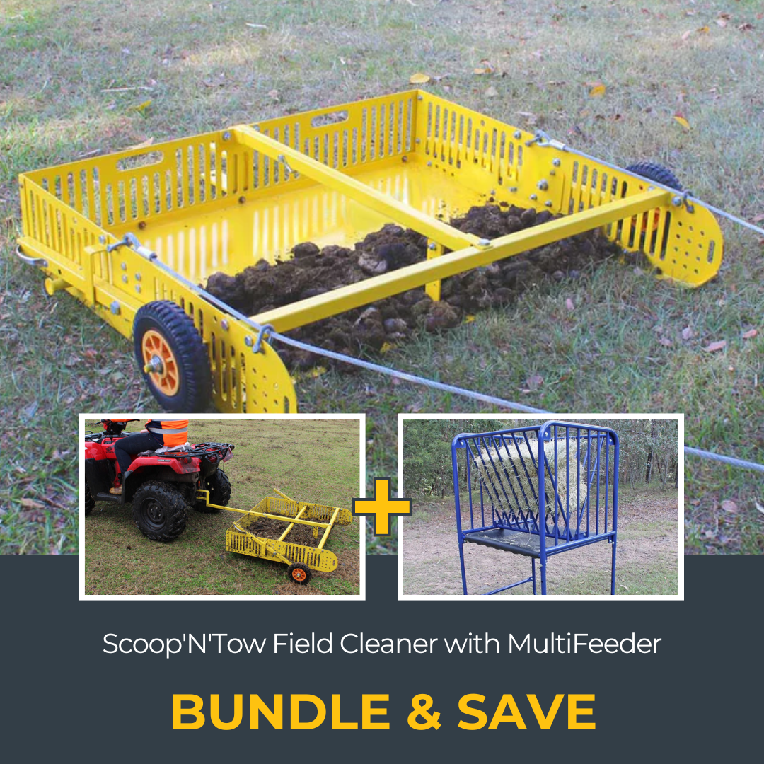 Scoop N Tow Horse Manure Scoop & Trailer + Horse Feeder Bundle